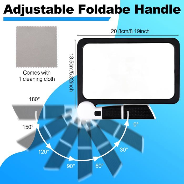Loupe grossissante x 5 - Pliante - Avec lère LED 48 et lentille anti-reflet - Loupe de page pour ...