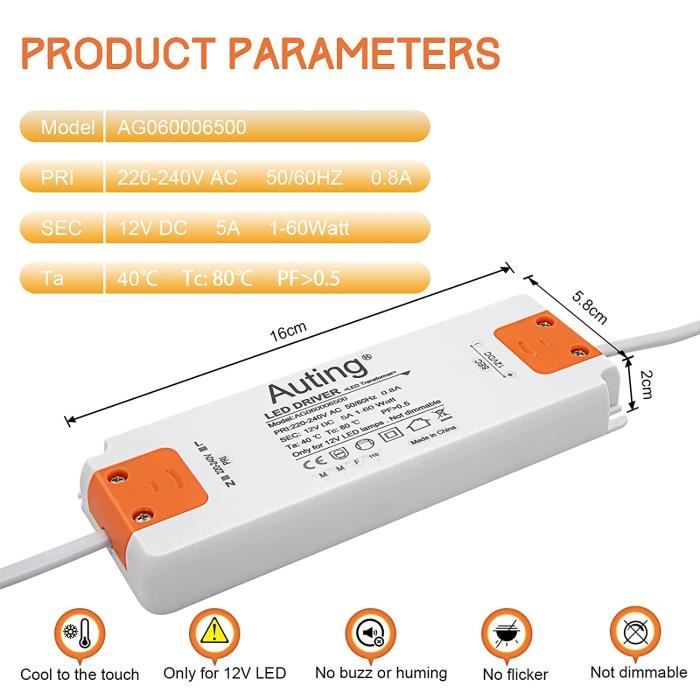 Led Driver 60W Transformateur Led Dc 12V 5A Adaptateur Convertisseur ...