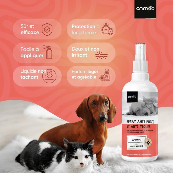 Spray Anti Puce Anti Tique Chien Et Chat 500Ml - Spray Non Tachant Avec ...
