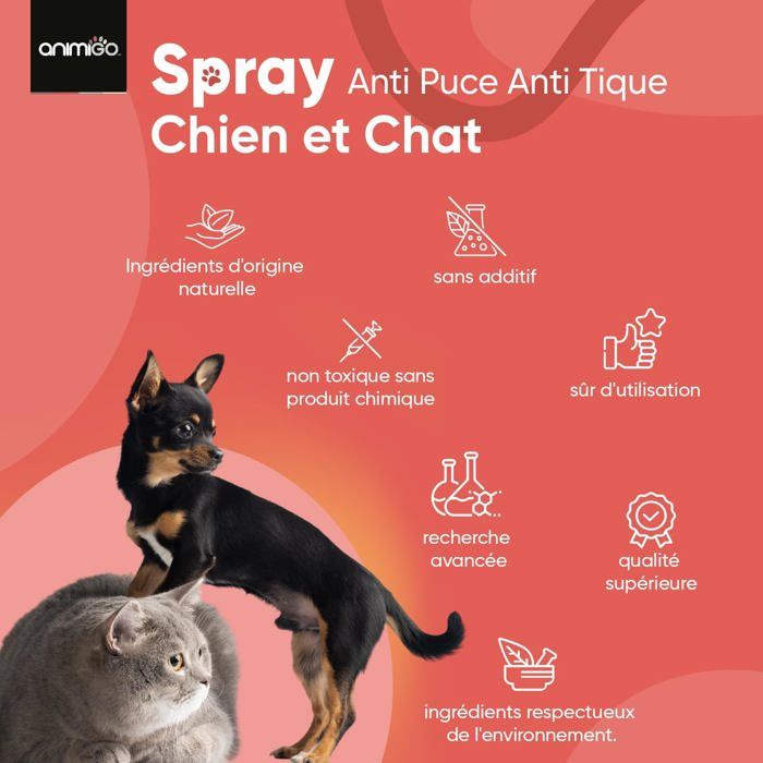 Spray Anti Puce Anti Tique Chien Et Chat 500Ml - Spray Non Tachant Avec ...