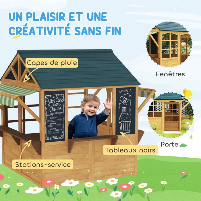 LIA Cabane enfant extérieur pliable avec porte, fenêtres, stations de ...