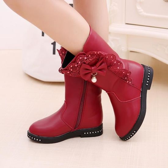 Bottine Bottes Enfant Fille - Princesse - Rouge - Talon 3 cm - Plus ...