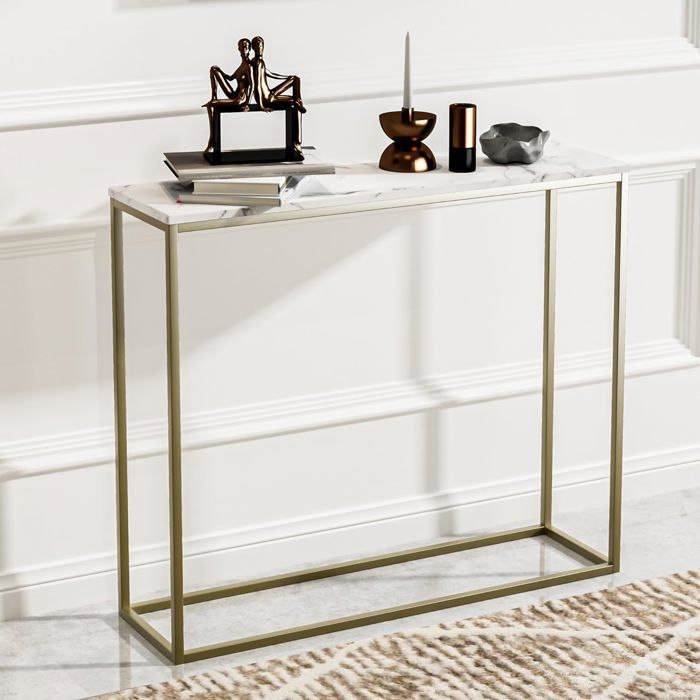 Roomfitters Table console avec dessus en faux marbre, table de canapé ...