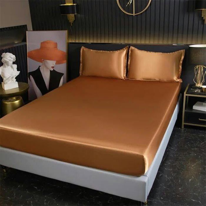 Drap-Housse De Luxe En Satin De Couleur Unie, Housse De Matelas Avec ...