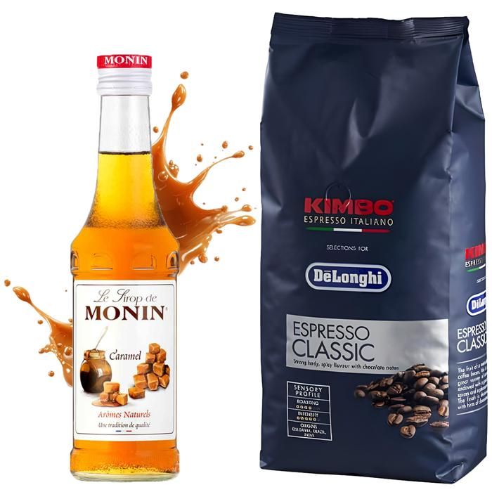 Delonghi Kimbo Classic café 1KG + MONIN Sirop de caramel 0.25L ...