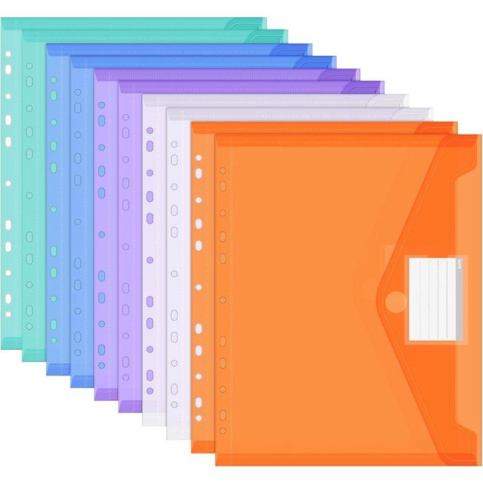 Lot de 10 chemises à documents A4, imperméables, avec 11 perforations ...