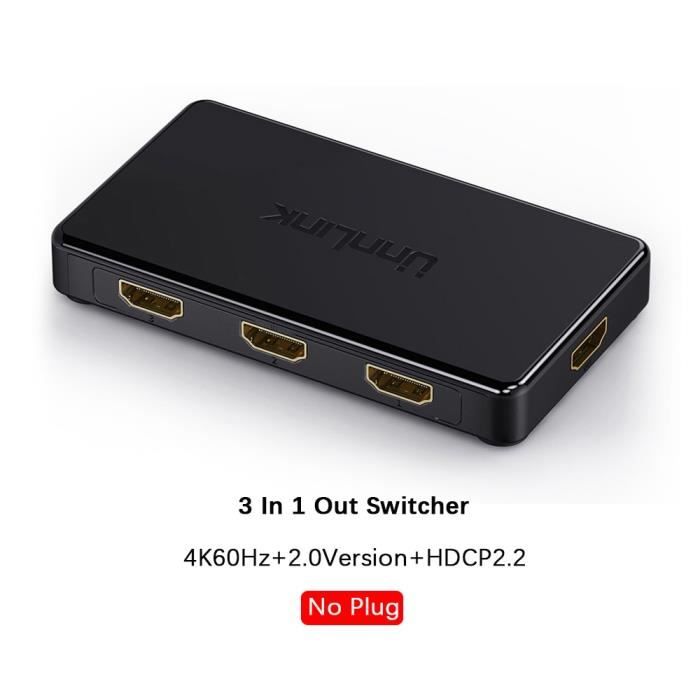 Plug UK - commutateur compatible HDMI, 4 ports, 4K 60Hz HDR, USB ...