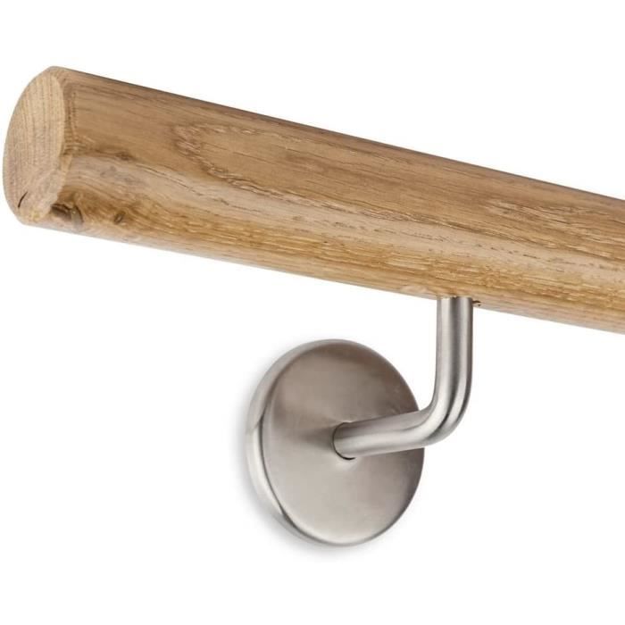 Set main courante ronde en chêne verni avec 2 fixations en acier ...