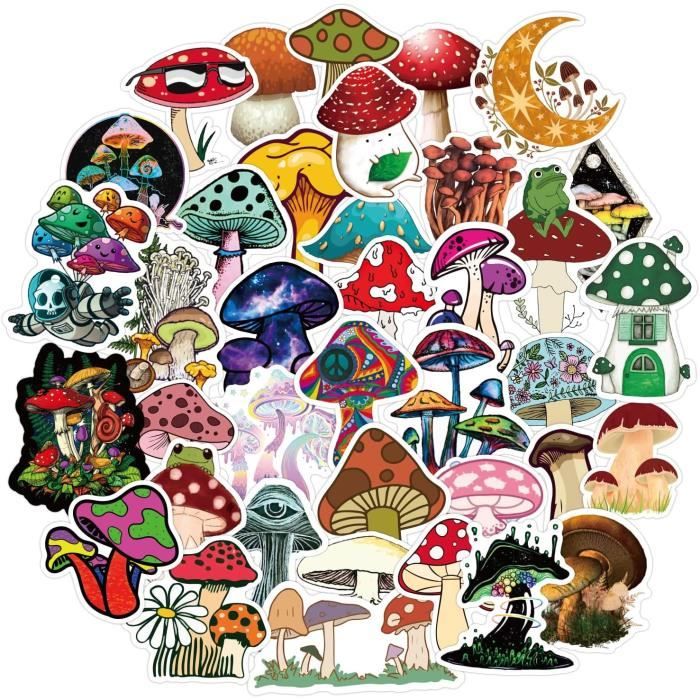 Autocollant Champignons 100 Aesthetic Stickers Hautement Adhésif Et Etanche Vinyle Déco Sticker ...