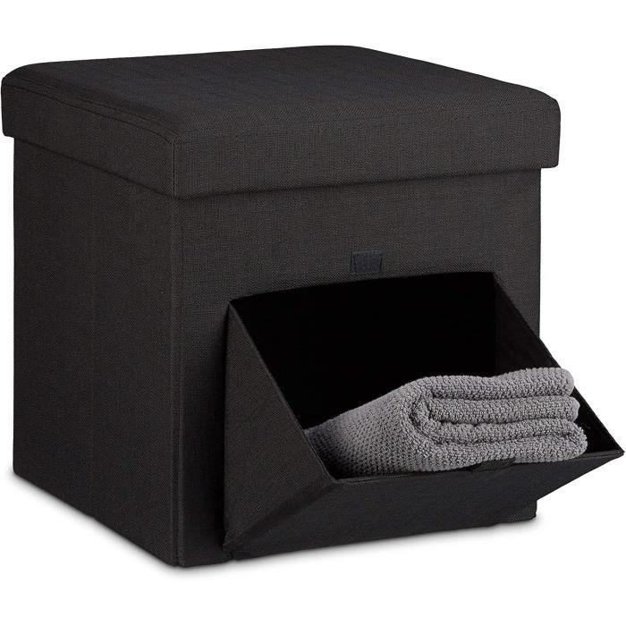 Tabouret de rangement carré pliant en lin couvercle amovible avec ...