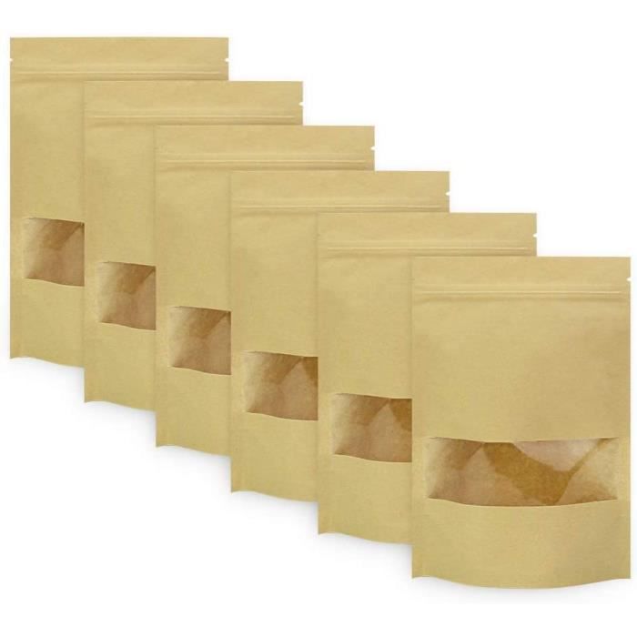 Lot de 50 Sacs en Papier Kraft Sachet Kraft Zip Réutilisables Marron ...