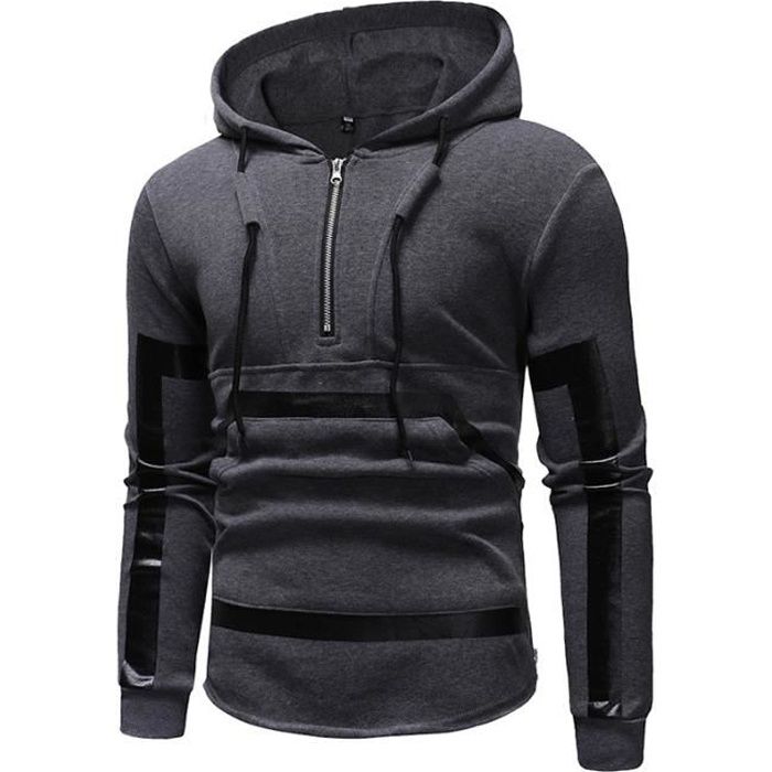 Sweatshirt homme - LEOCLOTHO - Couleur unie - Col capuche - Manches ...