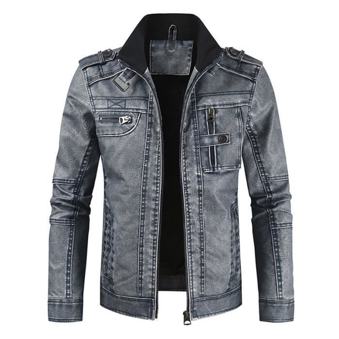 Veste en Cuir Homme Multi-poche Casual Couleur unie Printemps Automne ...