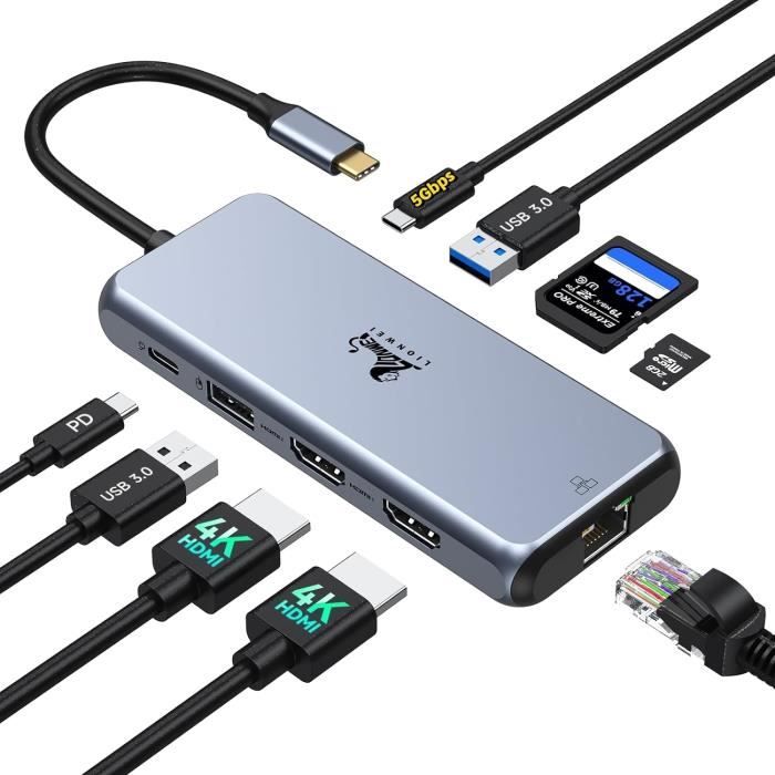 Station d'accueil USB C Docking Station 2 HDMI écran, Hub USB C 9 en 1 ...