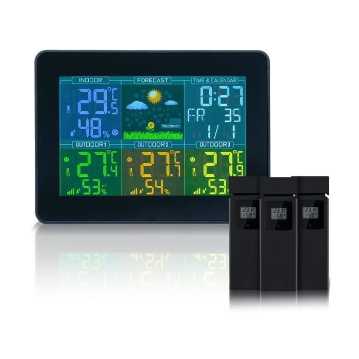 Station Meteo Interieur Exterieur Sans Fil Avec Station Meteo 3 Capteurs Thermomètre Et ...