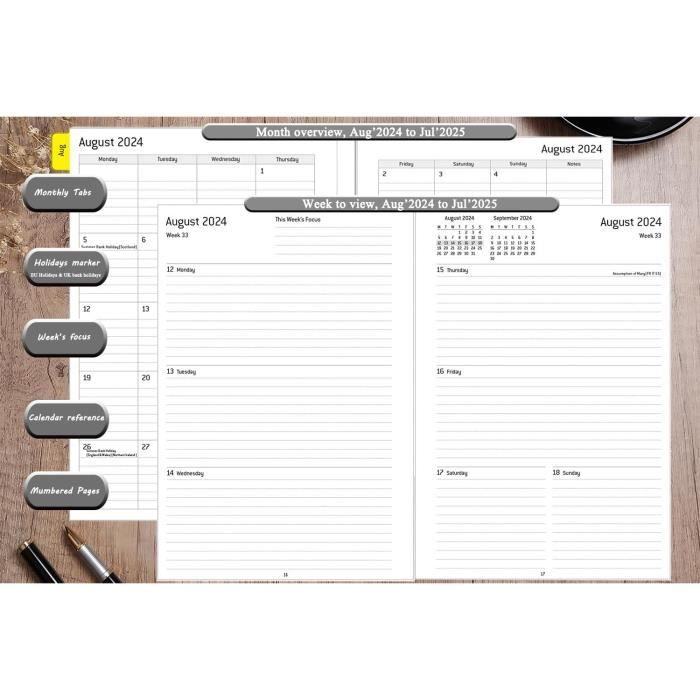 YHH Agenda 2024 2025 Semainier A5 Spirale - Agenda Scolaire 2024 2025 avec Onglets Mensuel Poche ...
