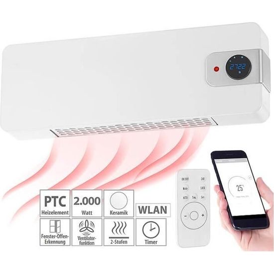 Radiateur soufflant - Sichler - WLAN - Céramique - 2000 W - Écran LED - Compatible Google ...