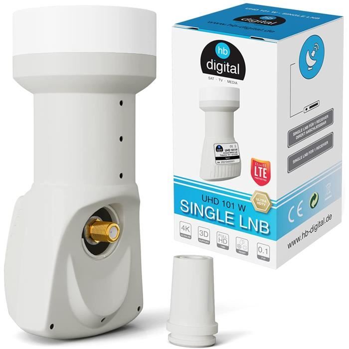 Universal Single LNB Blanc - UHD 4K Full HD DVB-S-S2 - Facteur de bruit de 0,1 dB - pour un ...