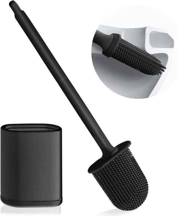 Brosse de Toilette Silicone, Brosse de Toilette Silicone et Support, Tête de Brosse WC Flexible ...