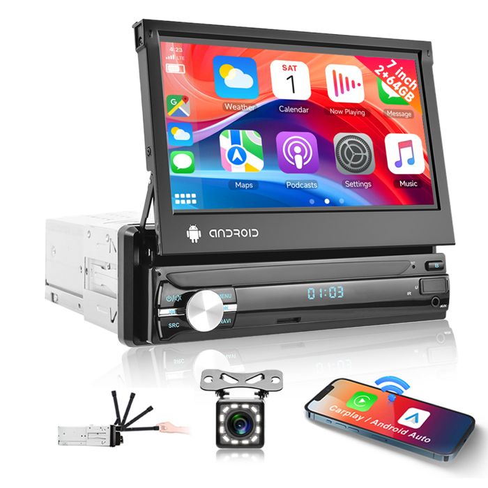 Autoradio Android 13 1 Din 7" [2+64G] -Écran tactile,Bluetooth,WiFi,GPS ...