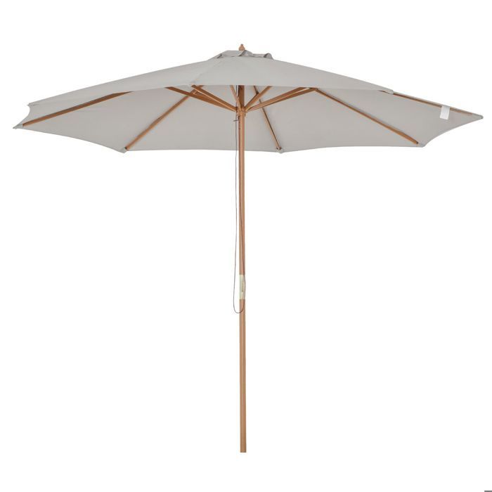 Parasol de jardin 300 cm, mât bois épicéa, 8 baleines bambou, toile ...