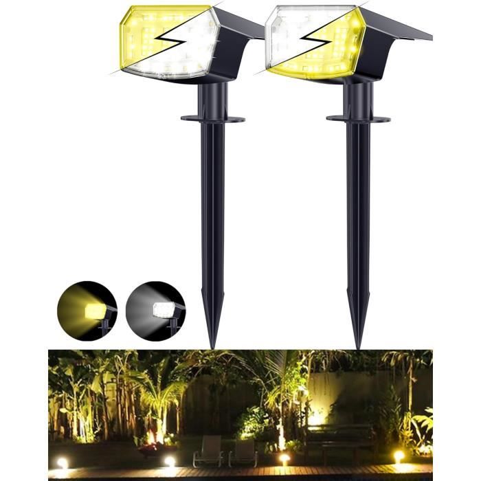 Lot de 2 lampes solaires d'extérieur à 63 LED pour extérieur de jardin Blanc chaud-blanc-naturel ...