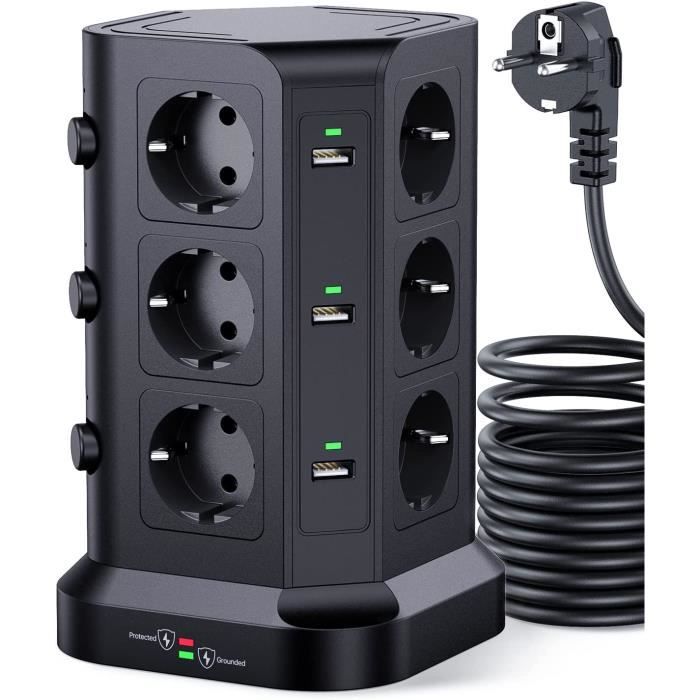 [5M Câble] Tour multiprise parafoudre et surtension(4000W-16A), Multi ...