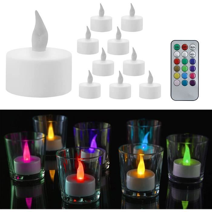 Lot de 10 bougies chauffe-plat LED - Diamètre : 3,5 cm - Télécommande ...