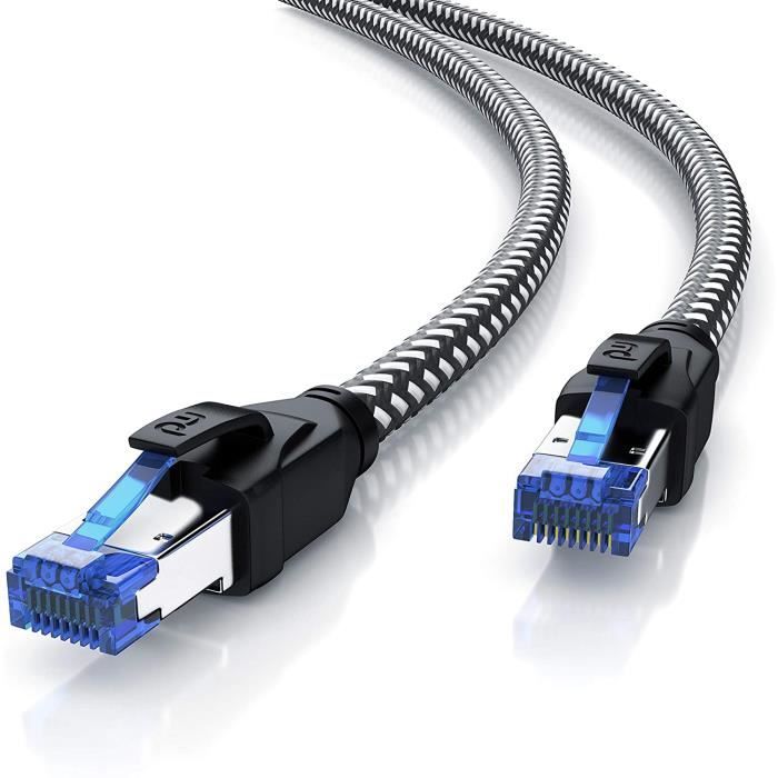 3m Câble réseau Cat 8 avec des fiches RJ45 - Câble LAN-Gigabit Ethernet ...