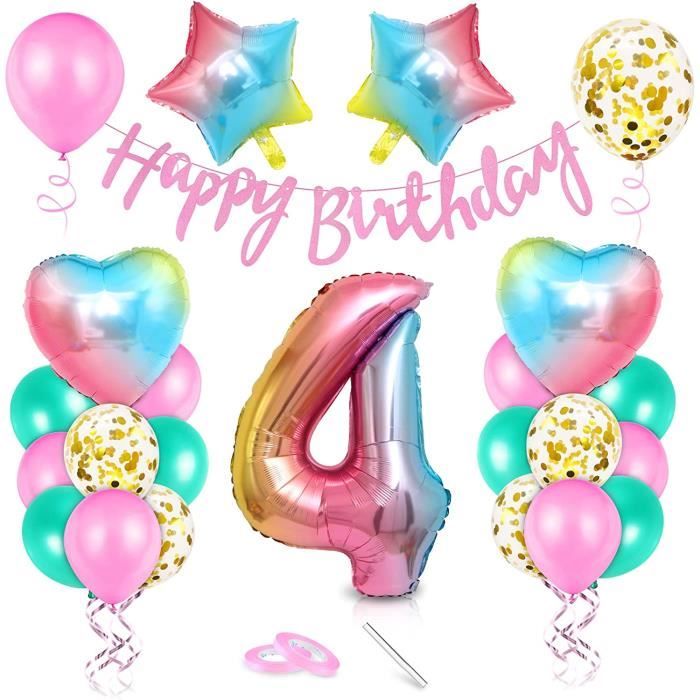 4 Anniversaire Fille Ballon, Rose Ballon Chiffre 4, Ballon 4 Ans Fille ...