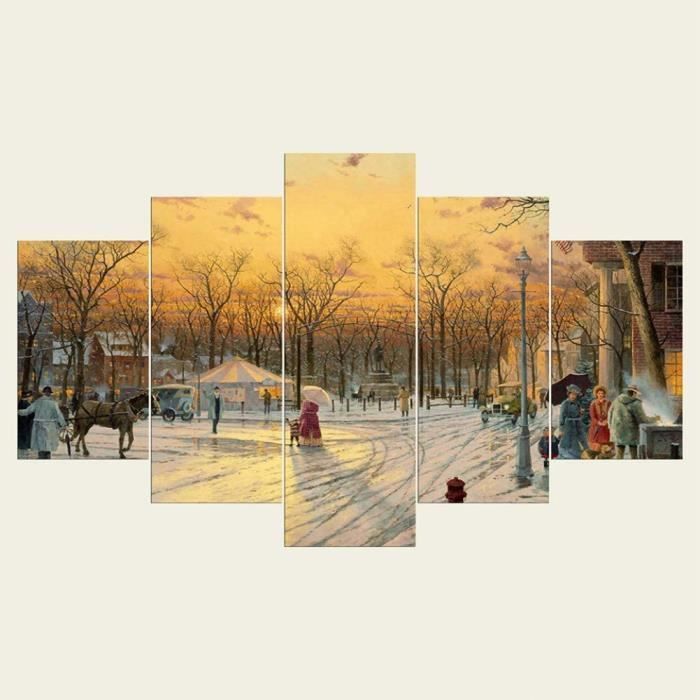 Tableau 5 Parties Mur Art Photos Paysage d'arbre de Neige Vintage ...