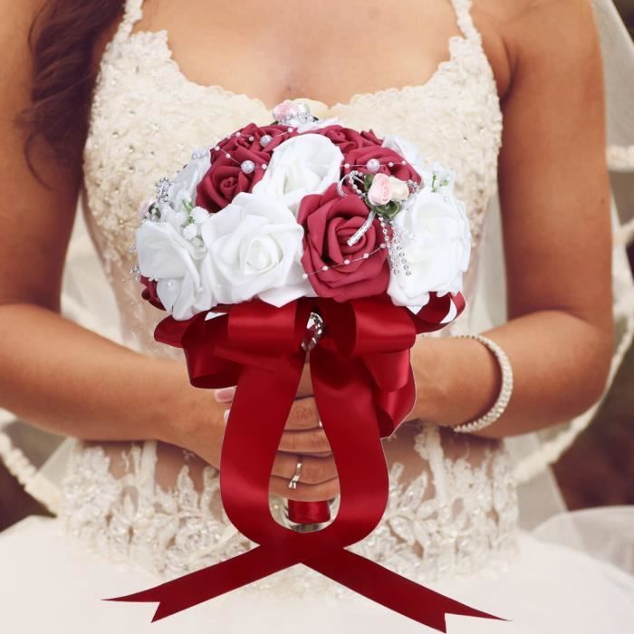 Bouquet de mariage artificiel - Sonew - Simulation mariée - Rouge ...