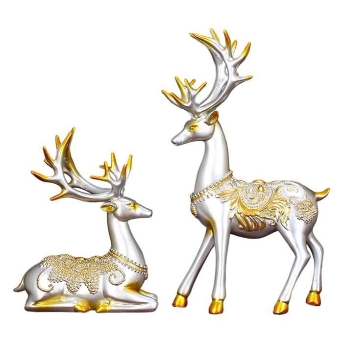 2 Pack Résine Renne Amant Sculpture Elk Couple Cerf Elk Figurine Statue ...