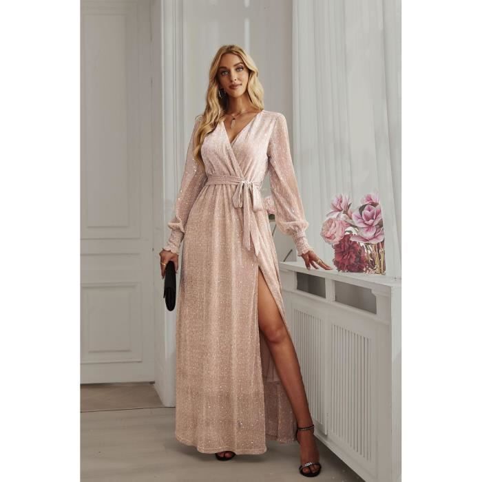 Robe femme chic et elegant Manches longues Sexy - Beige Beige ...