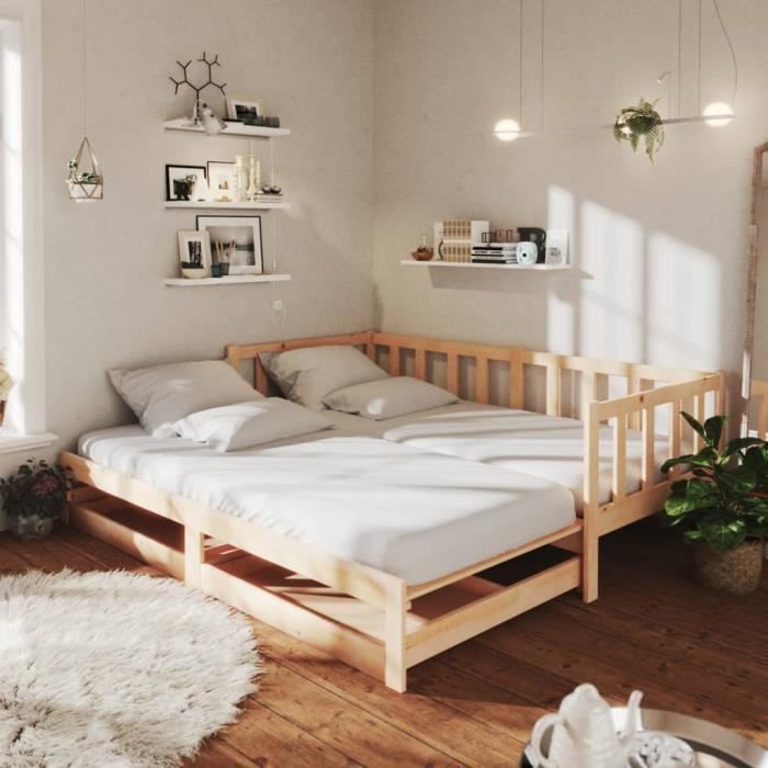 Lit gigogne 2x(90x200)cm 2 Places -2 Personnes, Cadre de lit extensible ...