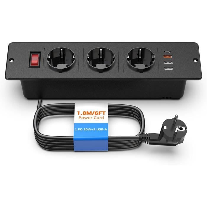 Multiprise De Table 3 Prises Usb C Pd 20 W, Multiprise Encastrable 3 ...