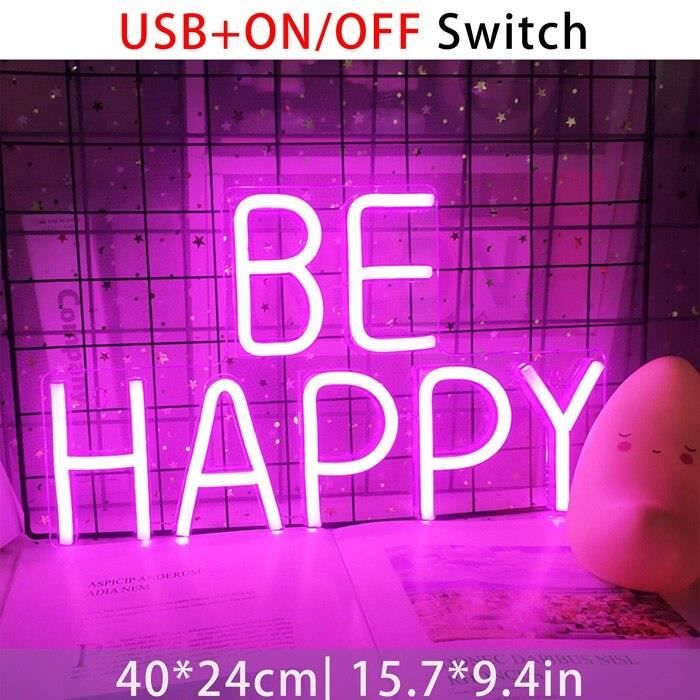 NEON,Be Happy-Pink--Lampe décorative en néon personnalisée avec signe ...