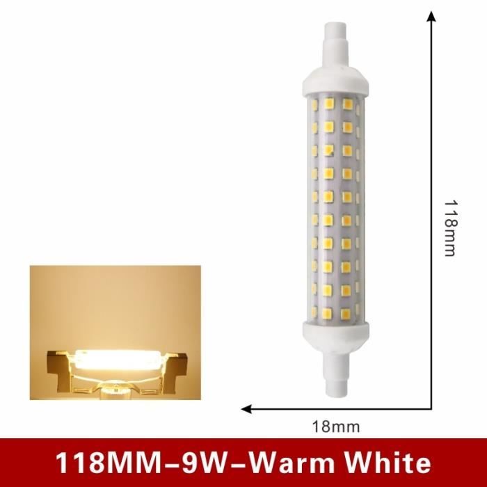 AMPOULE LED,118mm 9W Warm white--Ampoule LED R7S, 78mm, 6w, 118mm, 9w, 135mm, 12w, Tube SMD 2835 ...
