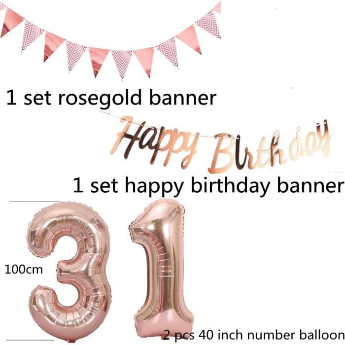 Ballons 31E Anniversaire Deco Femme Or Rose+Guirlande Joyeux ...