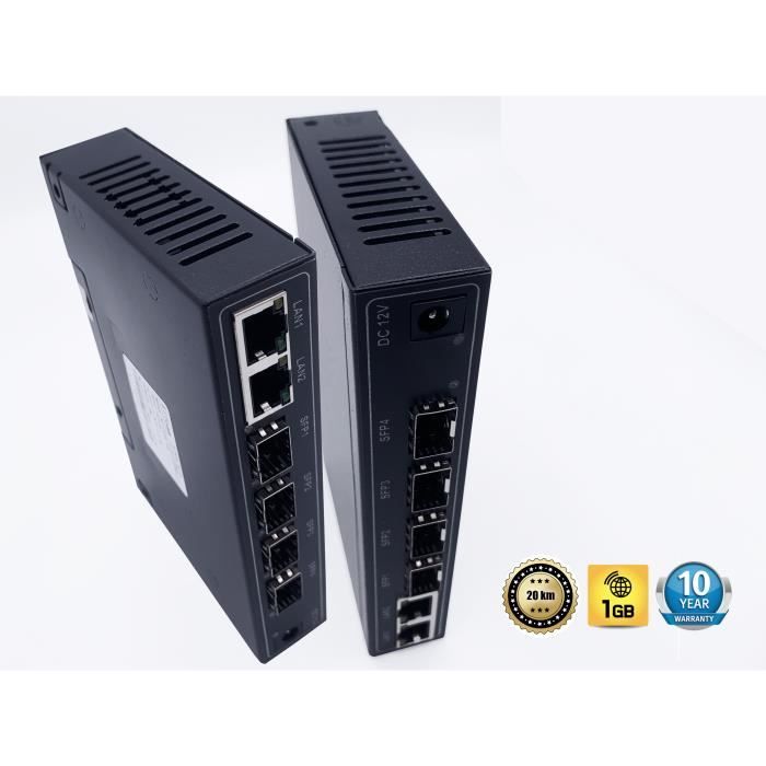 Elfcam® - Gigabit Ethernet Switch avec 4 SFP Ports et 2 Ports Ethernet 10-100-1000Mbps, Plug ...