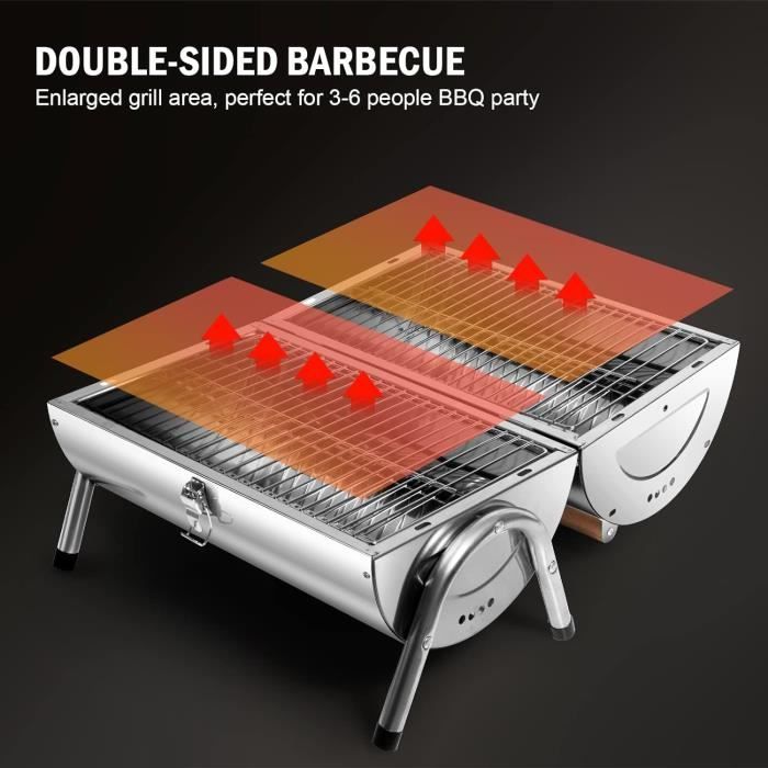 Barbecue Portable 2 en 1 Barbecue à Charbon Inox BBQ Grill Mini ...