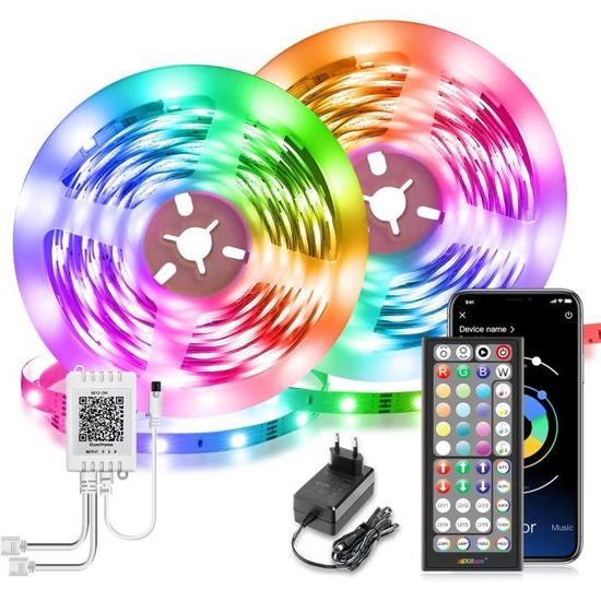 Ruban Led 30M(15Mx2) Bluetooth, Led Chambre Multicolore Rgb Bande Lumineuse Flexible Avec ...