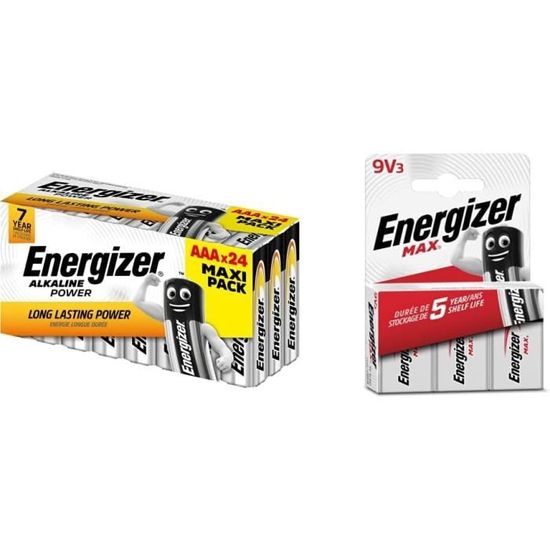 Piles Aaa Alkaline Power, Paquet De 24 & Pile 9V, Max, Lot De 3 Piles ...