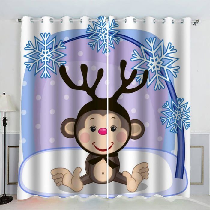 Lot De 2 Rideaux À Oeillets Singe Kawaii 75X166 Cm 3D Hiver Flocons De ...