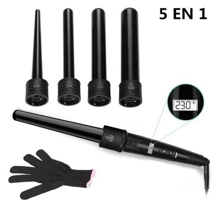 WST Fer à Boucler 5 en 1 avec LCD Ecran Boucleur Cheveux de 80-230C Fer à Friser en Céramique ...