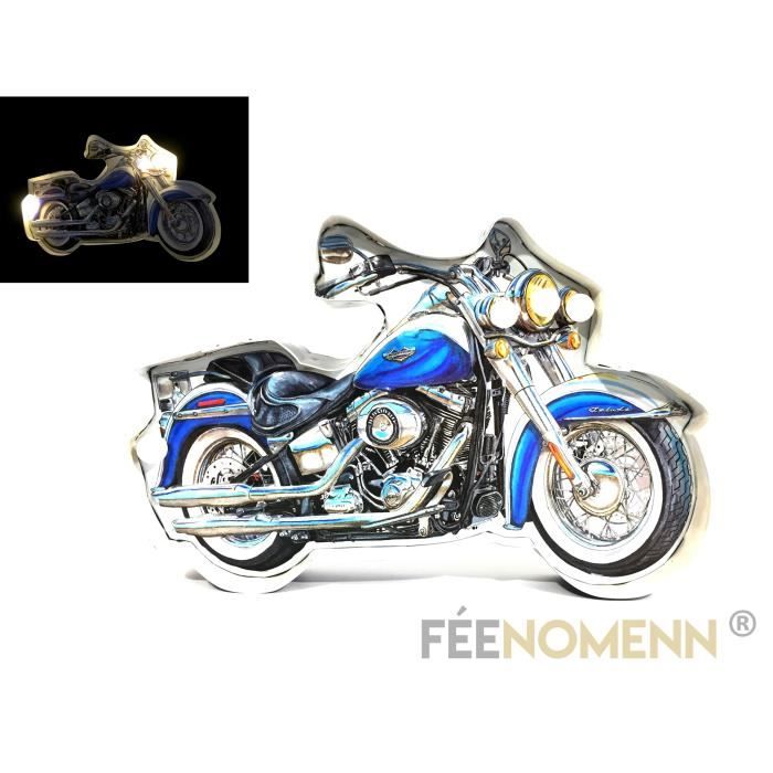 Plaque Métal Lumineuse Led Déco Murale Vintage Moto Blue Old Harley