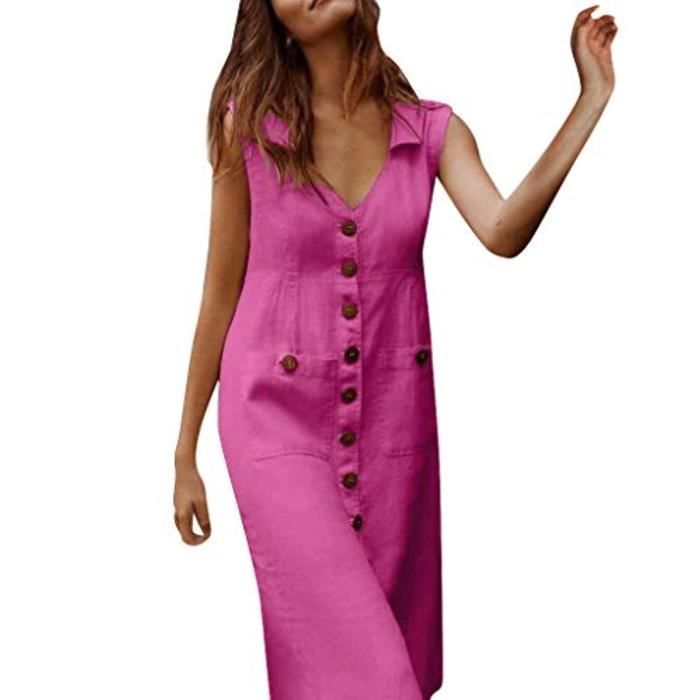 Robe PYW56 Lazzboy s Plus Size Swing Élégant Sans Manches Plaine Bouton ...