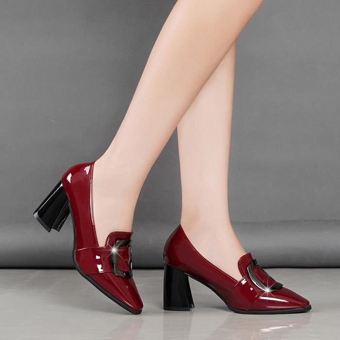 Escarpins en cuir verni à talons hauts et épais pour femmes chaussures ...