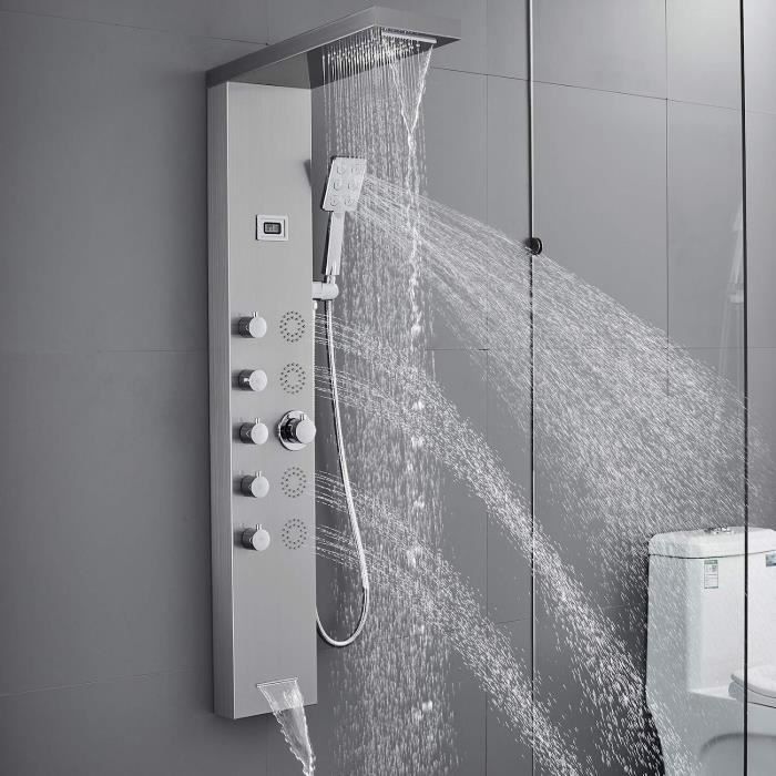 Colonne de Douche en Acier Inox - Grandes Buses Massants et LCD- Douche ...