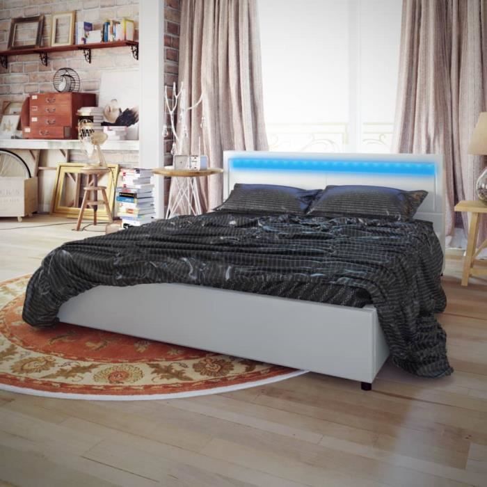 LAY Lit avec matelas LED Blanc Similicuir 180 x 200 cm-S1635 ...